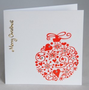 A handmade Christmas card with a bauble | Handmade by Helen